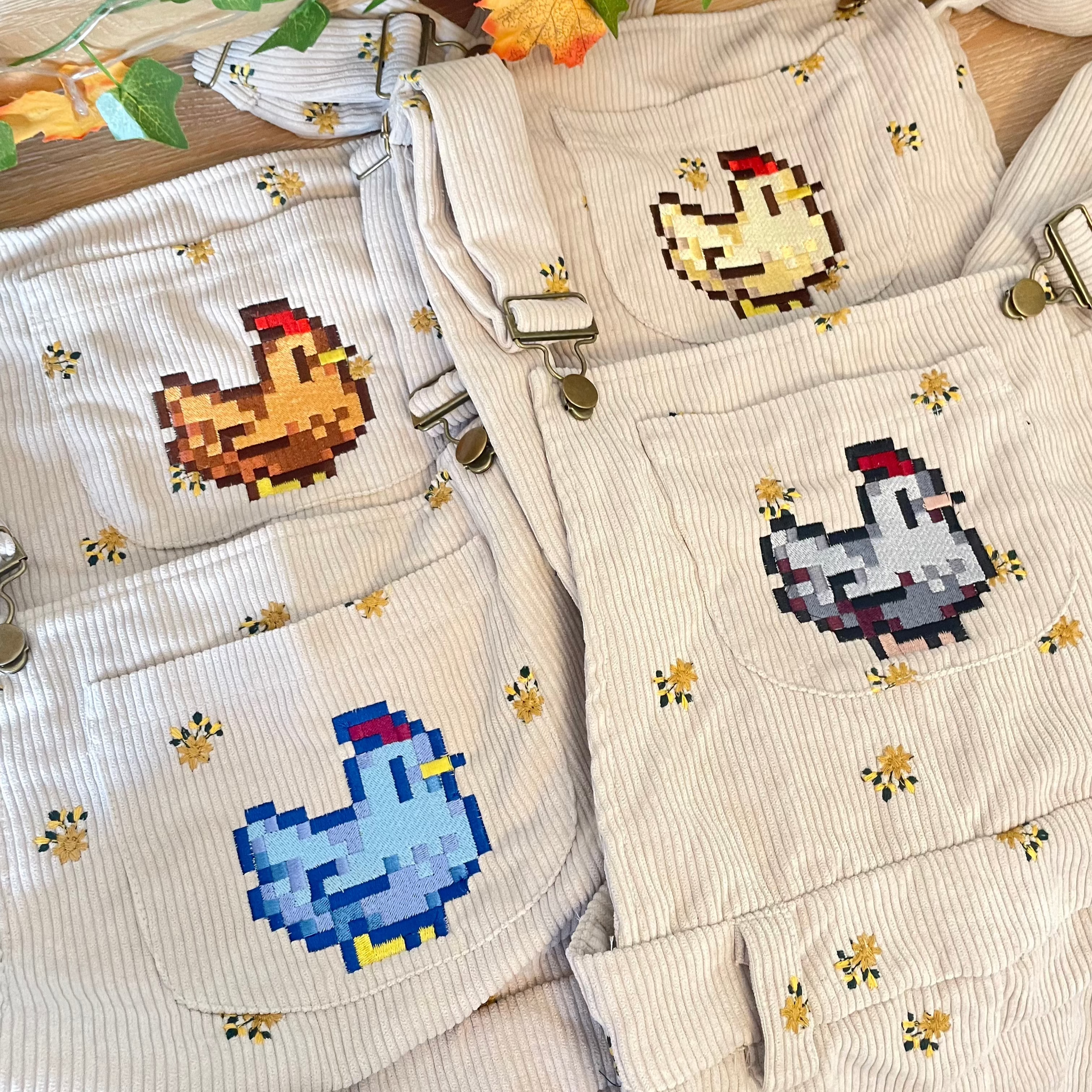 Cozy Chicken Floral Overalls Long Pants